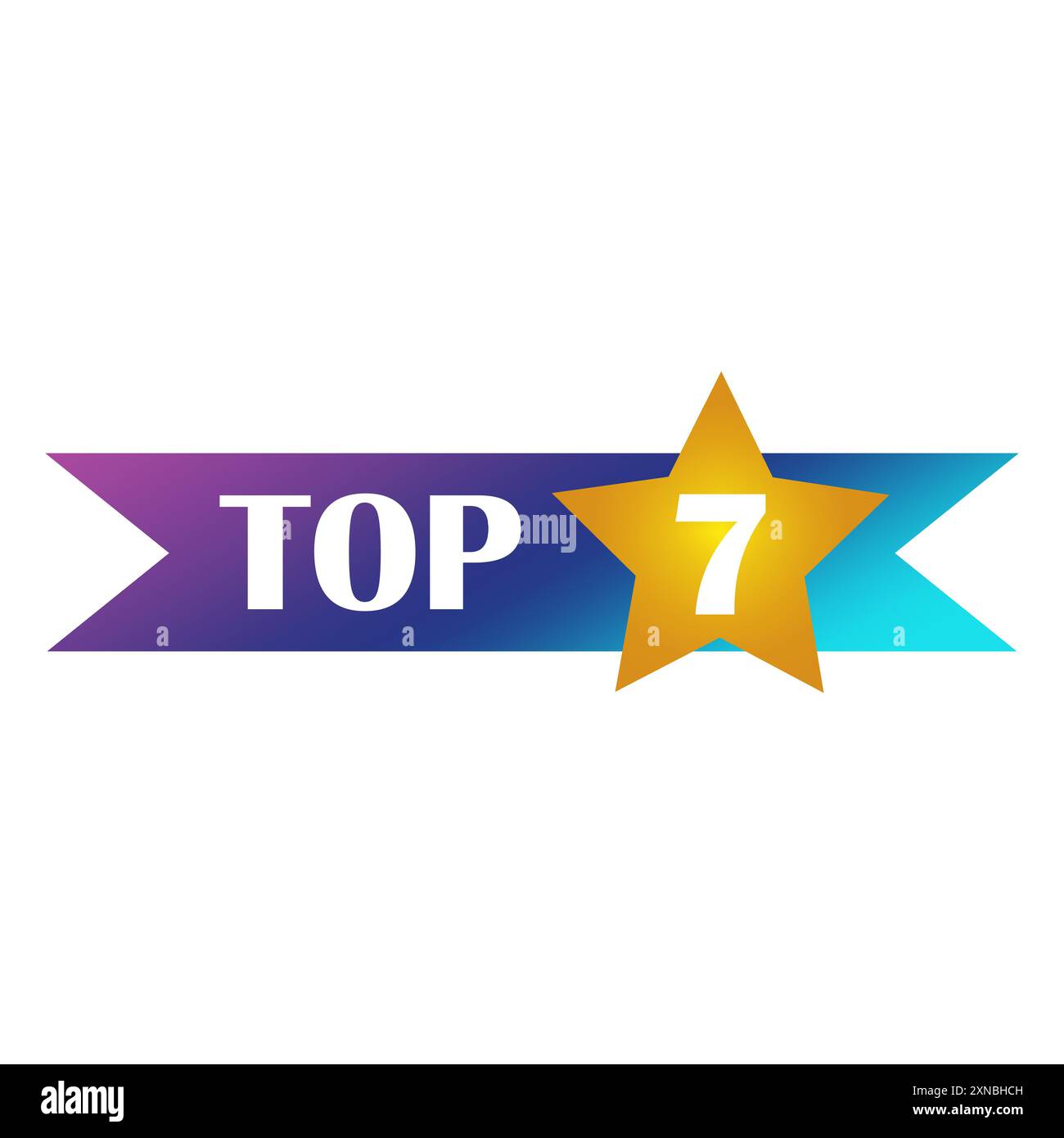 Top seven banner. Golden star 7 badge. Gradient ribbon vector. Ranking ...