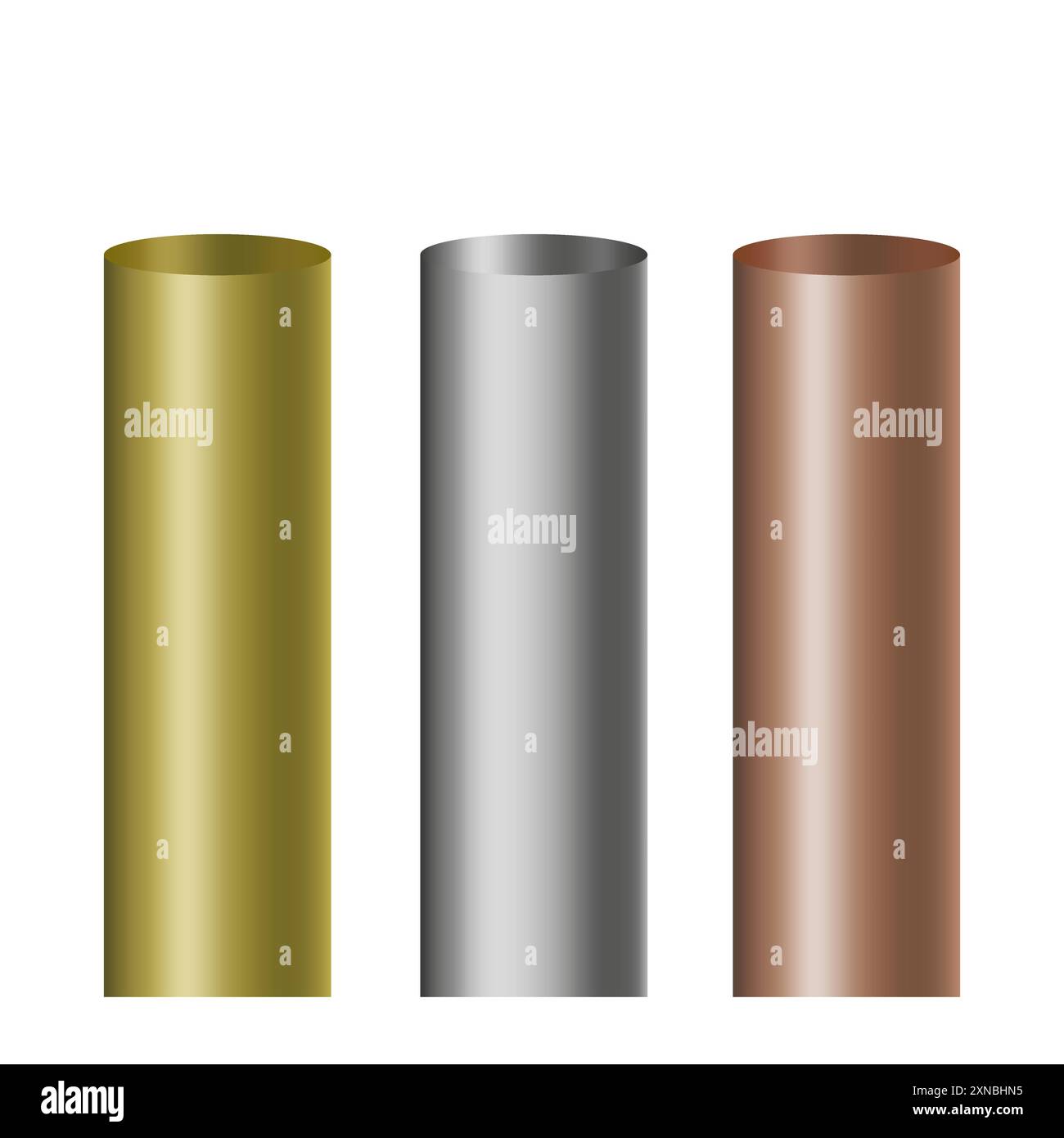 Gold, silver, copper. Three metal pipes. Shiny cylindrical tubes. Vector illustration Stock ...