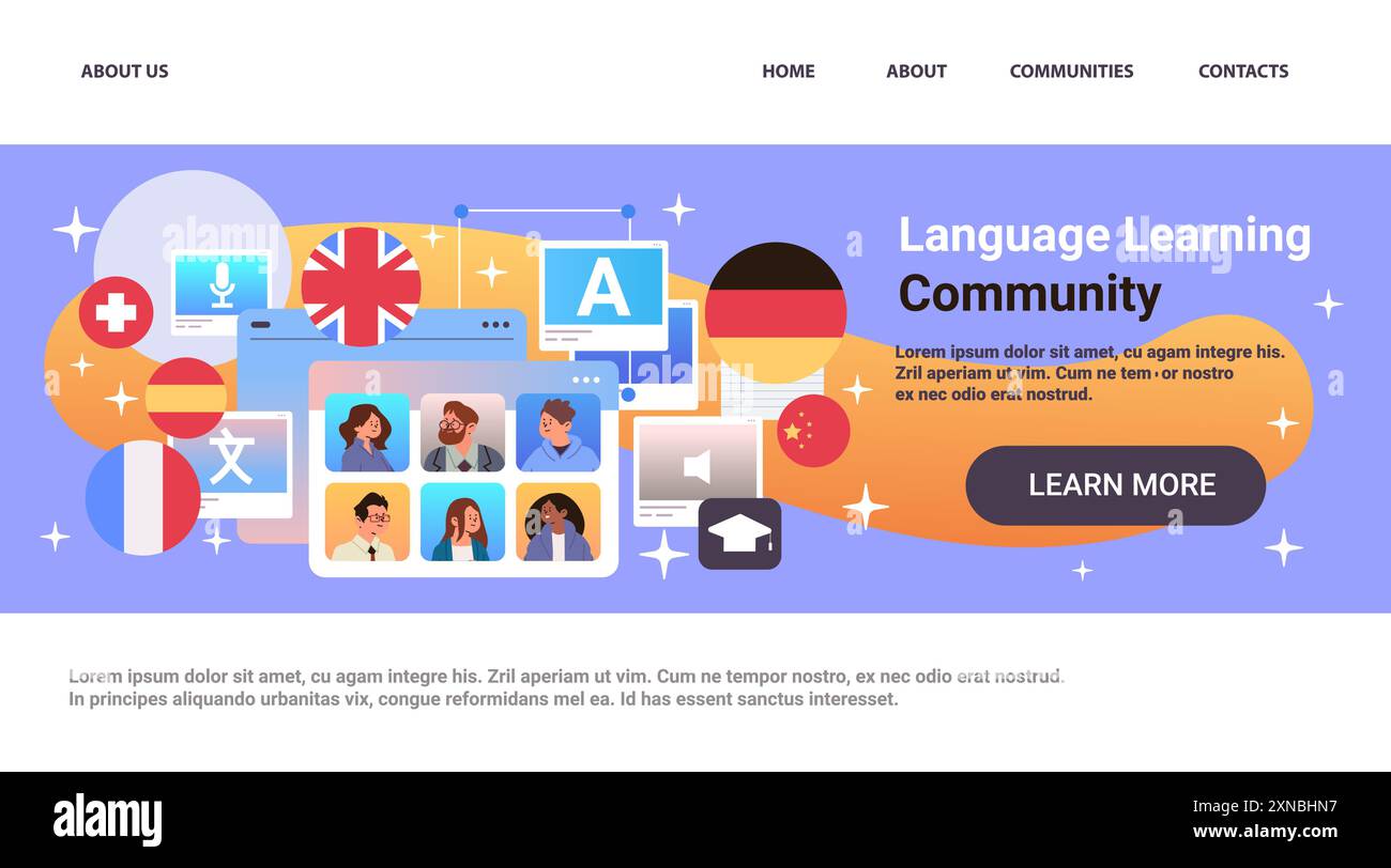 Language Learning Community online platform with international flags ...