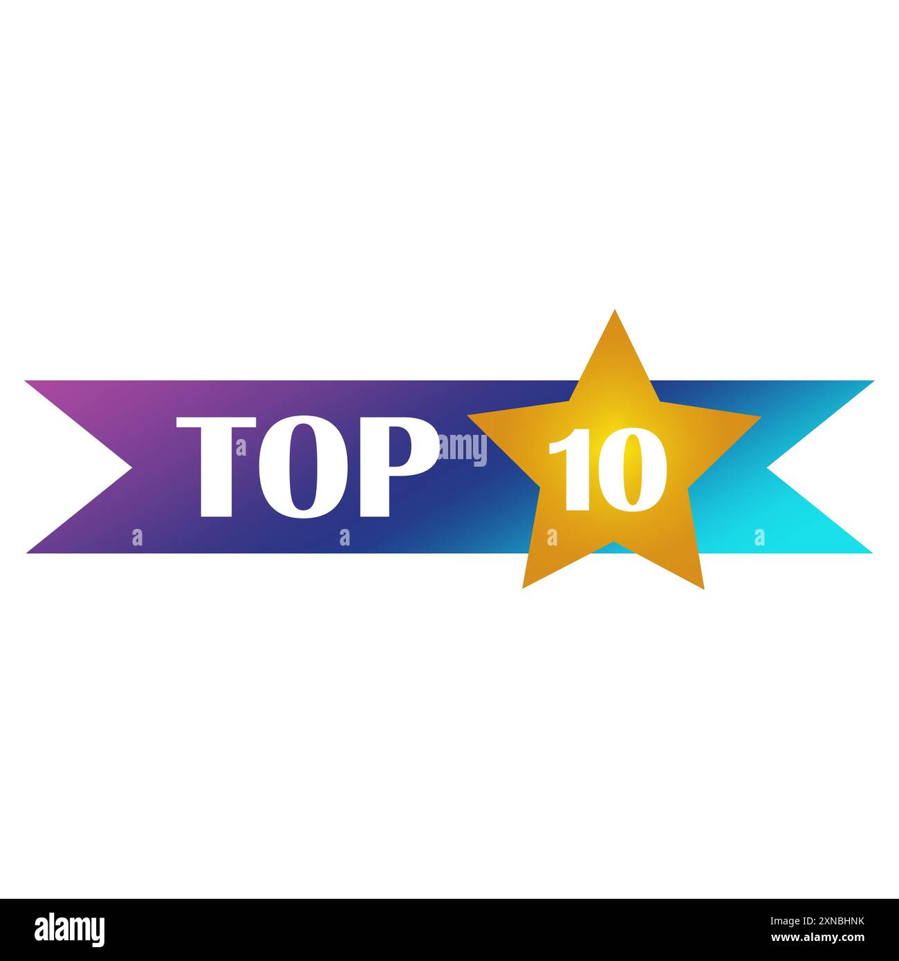Top 10 banner. Gradient ribbon. Gold star icon. Ten ranking badge ...