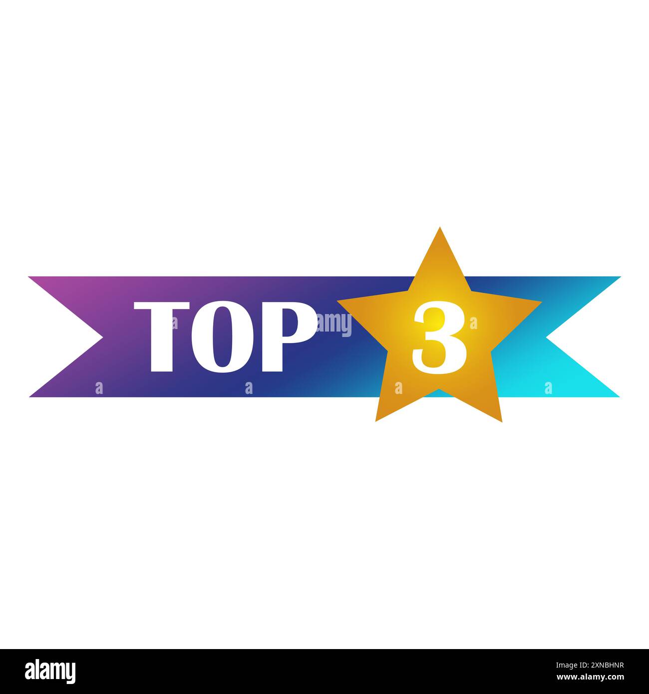 Top 3 award. Gold star symbol. Gradient ribbon vector. Three number ...