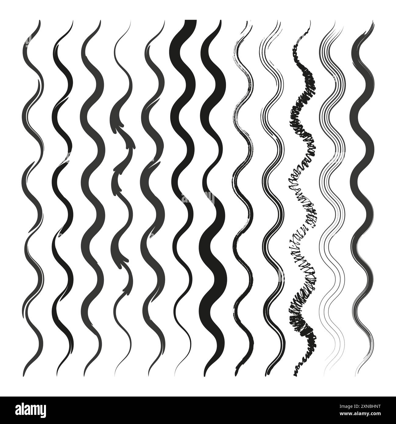 Wavy line patterns. Black and white variations. Vector illustration ...