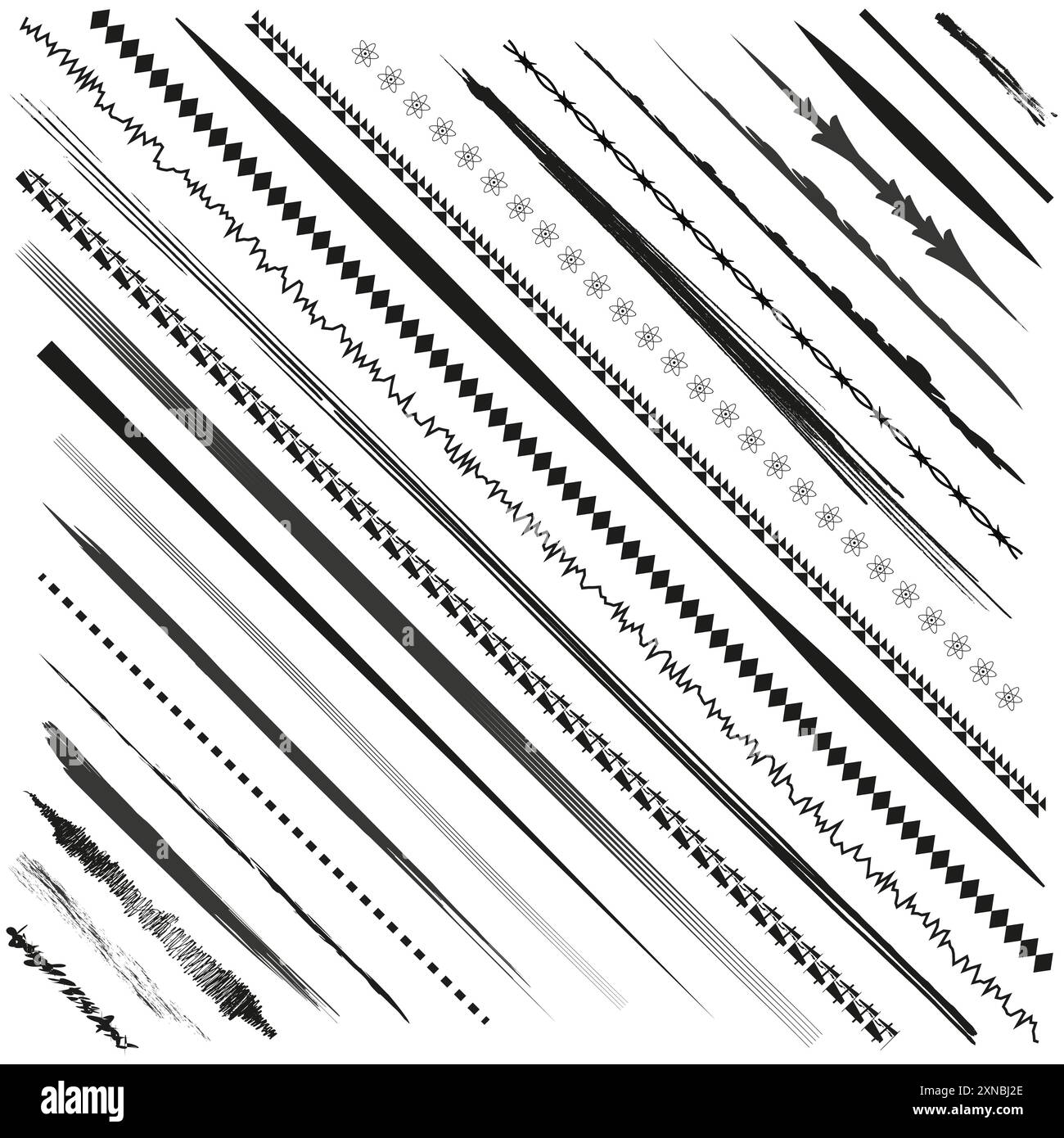 Various decorative lines. Hand drawn borders. Vector design elements. Black and white patterns ...