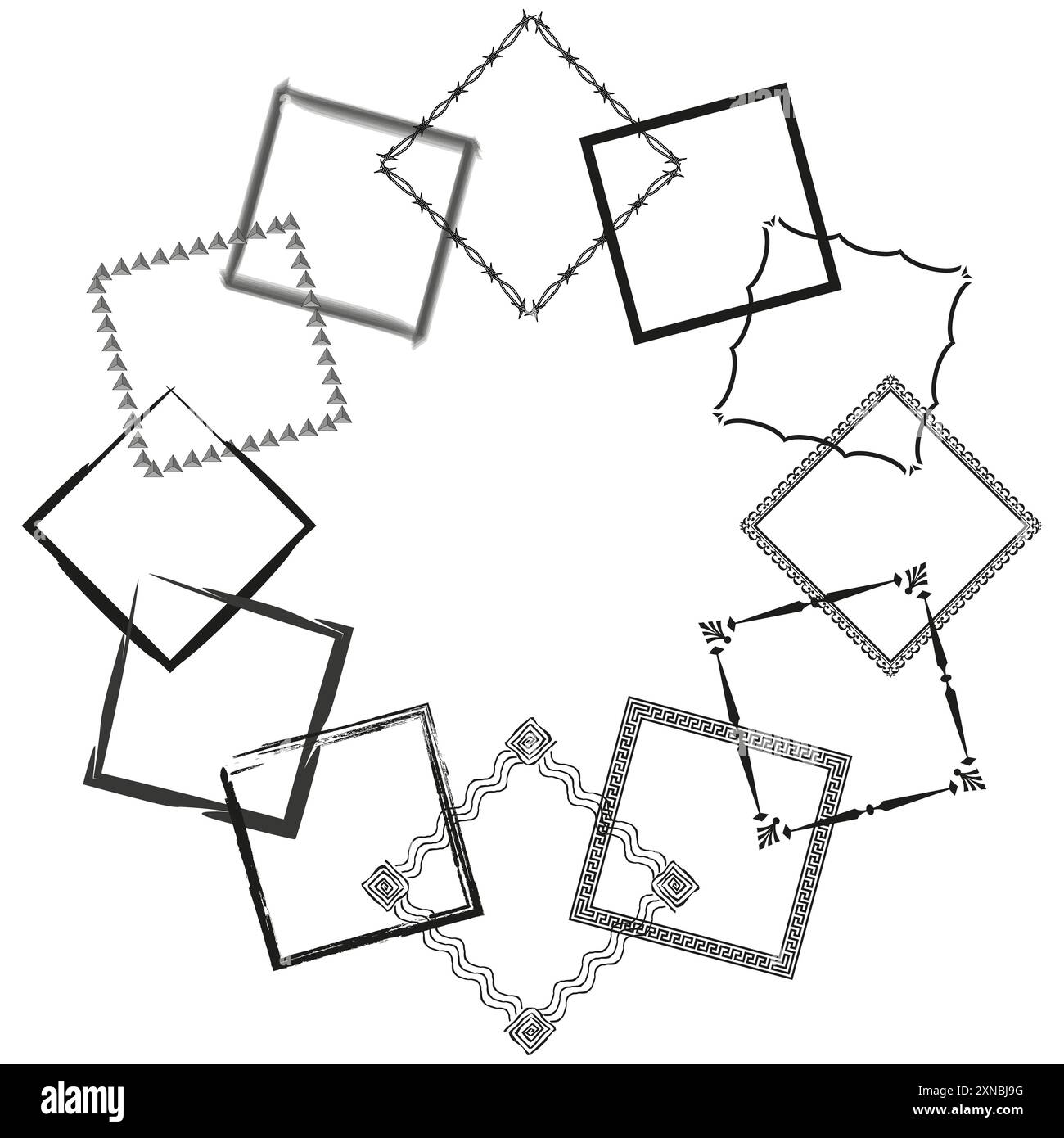 Decorative Frame Set Varied Square Borders Geometric Vector Shapes Abstract Black Outlines