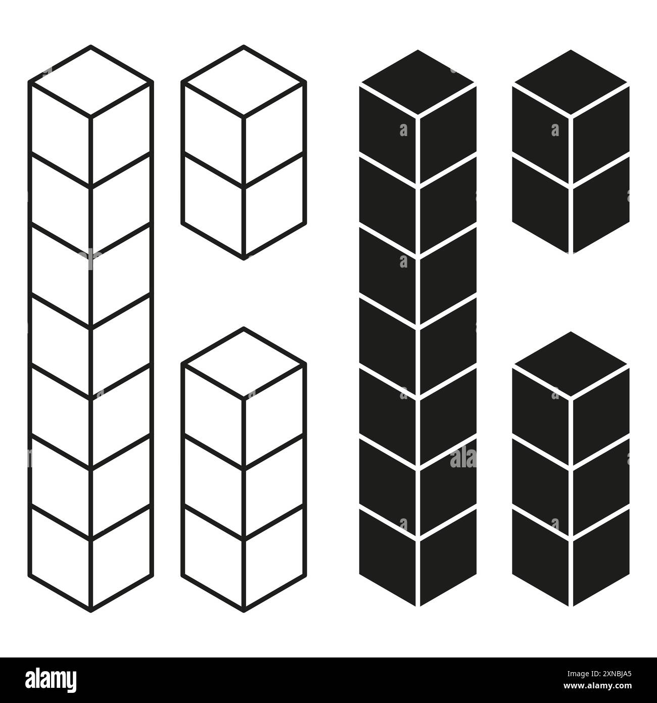 Geometric Stacked Cubes Isometric Vector Shapes Black And White Abstract 3d Design Stock