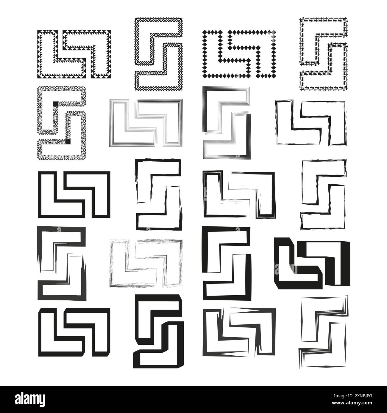 Abstract geometric shapes. Varied patterns. Vector icons. Monochrome ...