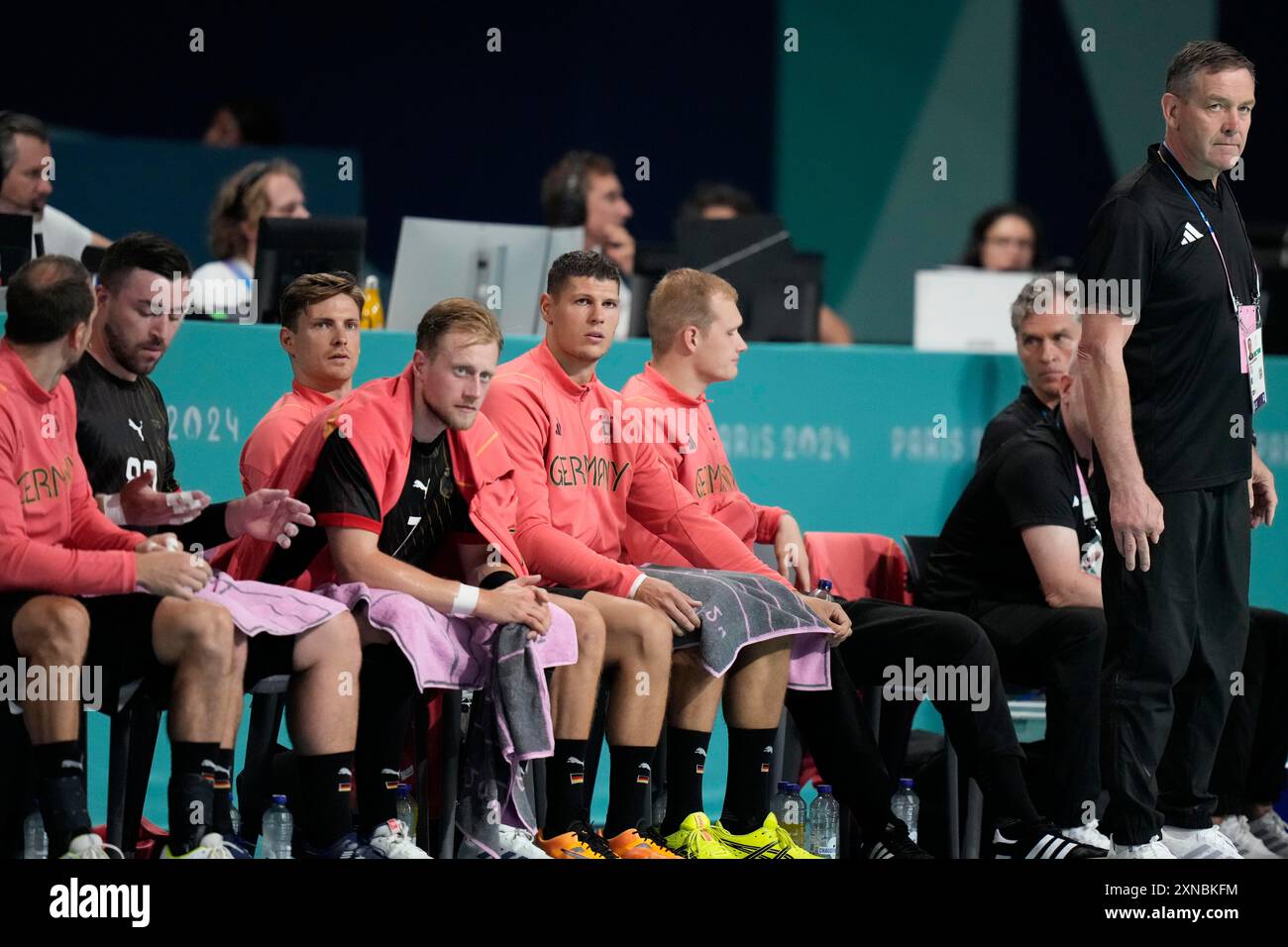 German coach Alfred Gislason stands at the bench as his team plays a ...
