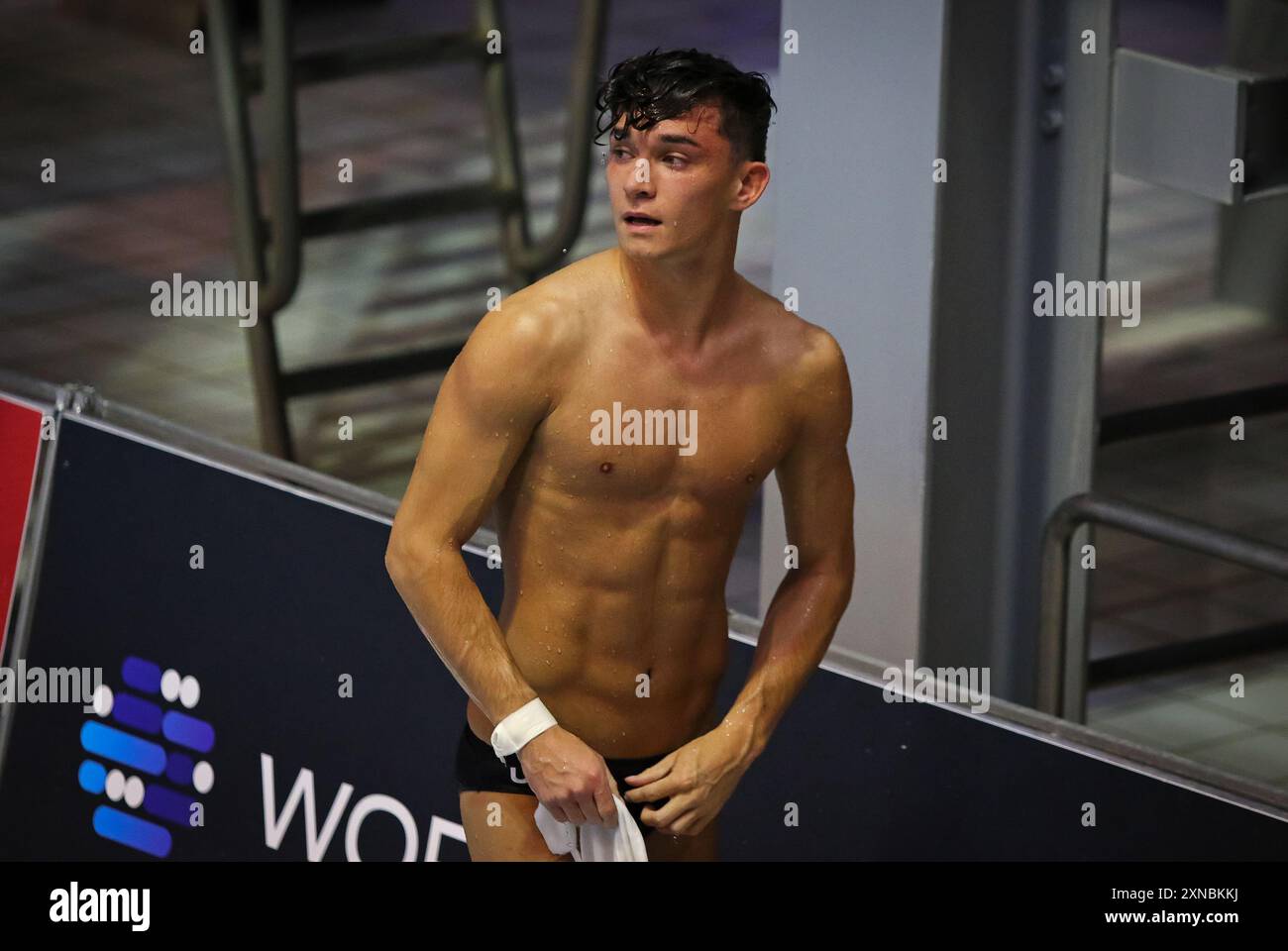 Berlin, Germany - March 22, 2024: Tyler DOWNS of USA reacts during Mixed 3m & 10m Team Event ...