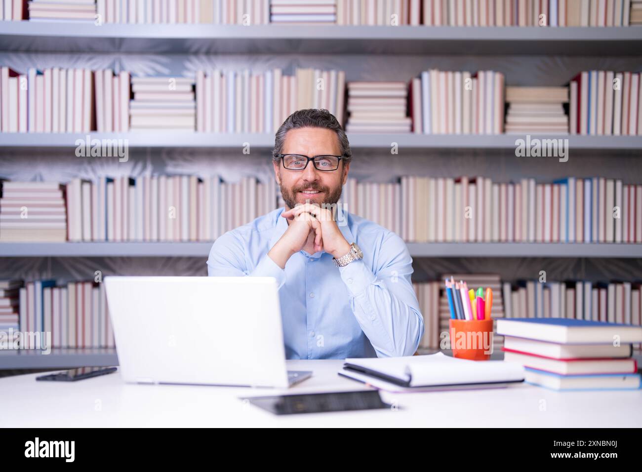 Teachers day. Teacher in school classroom. Knowledge and education with ...