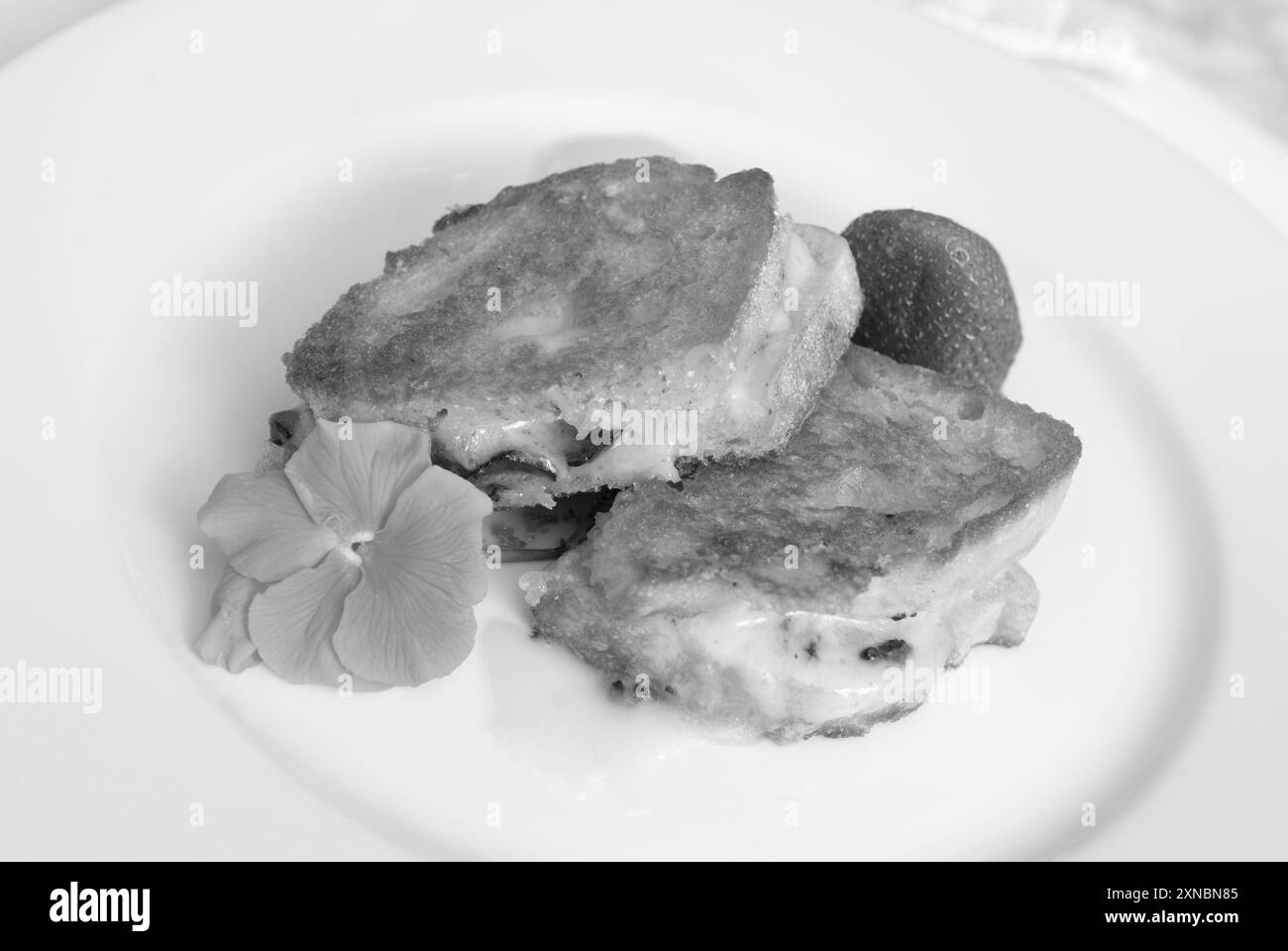 Close-up of a delicious toasted black diamond French truffle sandwich ...