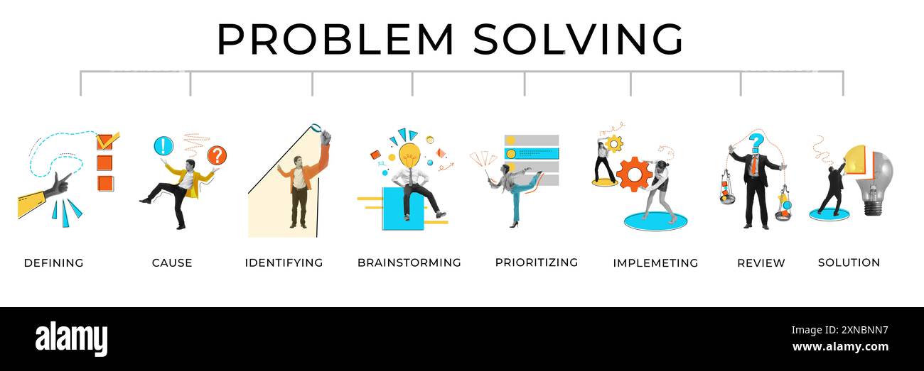 Set. Business people working on innovative solutions, time management ...