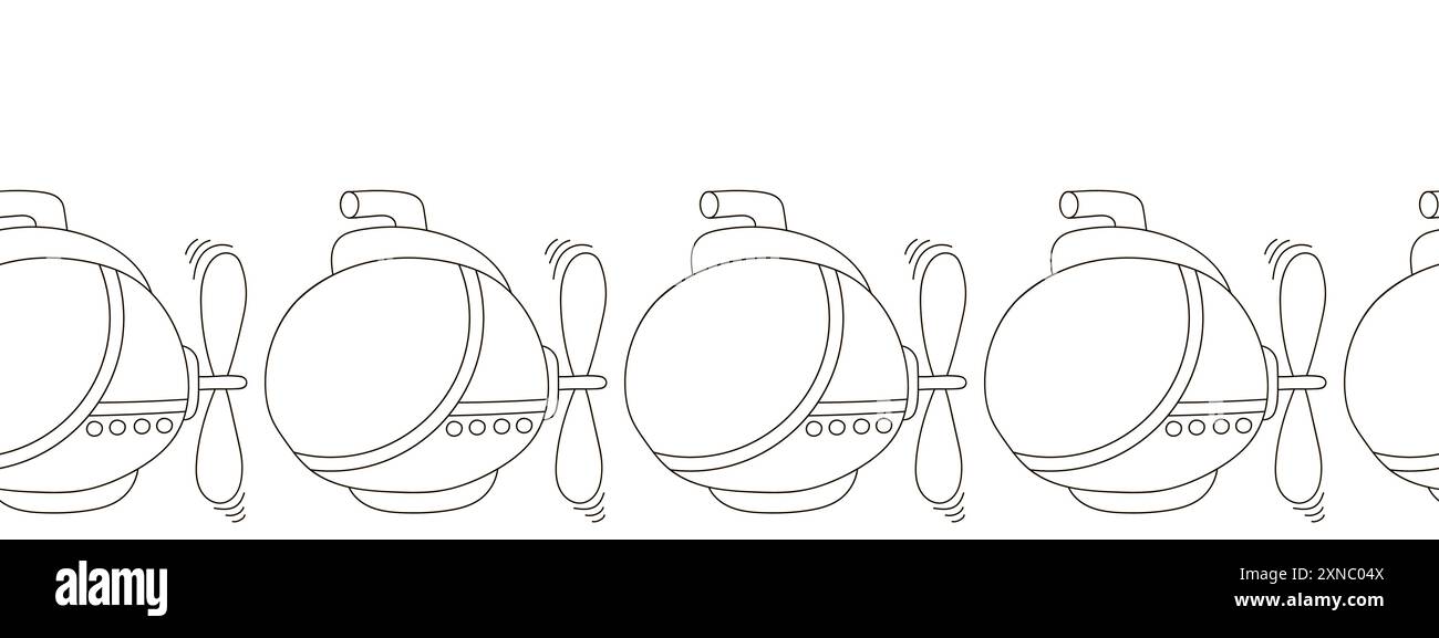 Marine seamless border. Monochrome fairy-tale drawing. Yellow ...