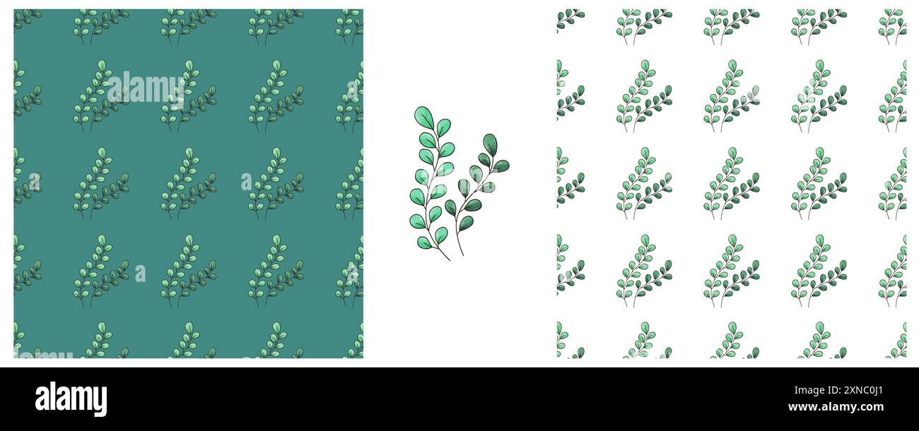 Algae. Set Creative marine seamless pattern. Pattern in hand draw style ...