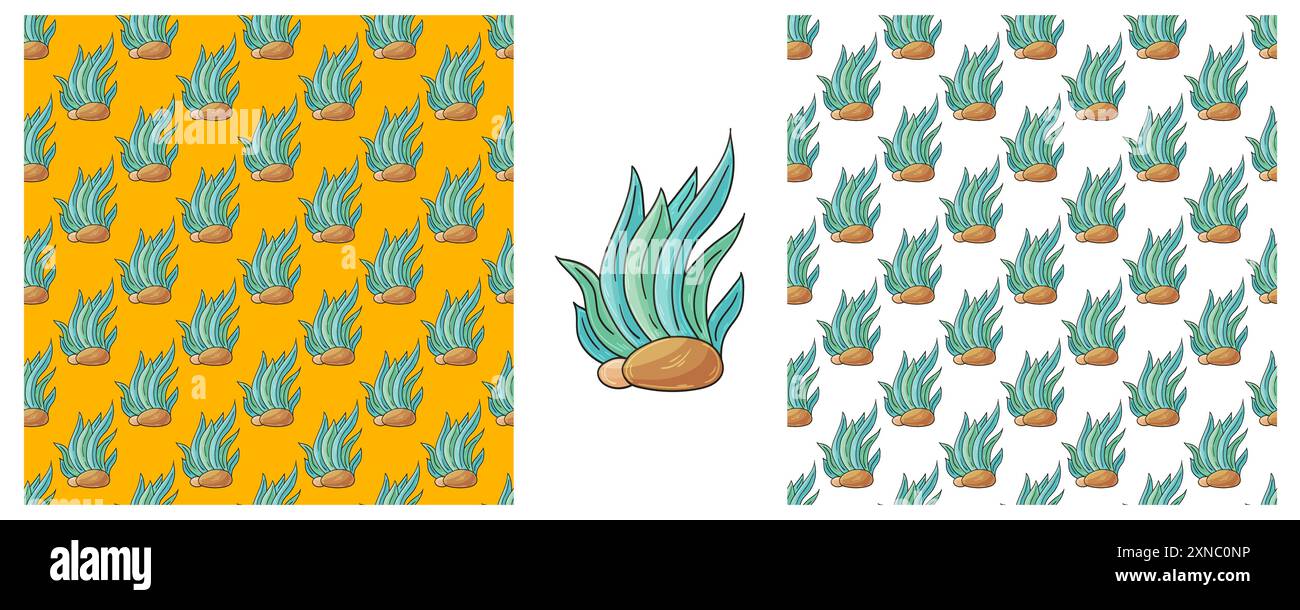 Algae. Set Creative marine seamless pattern. Pattern in hand draw style ...