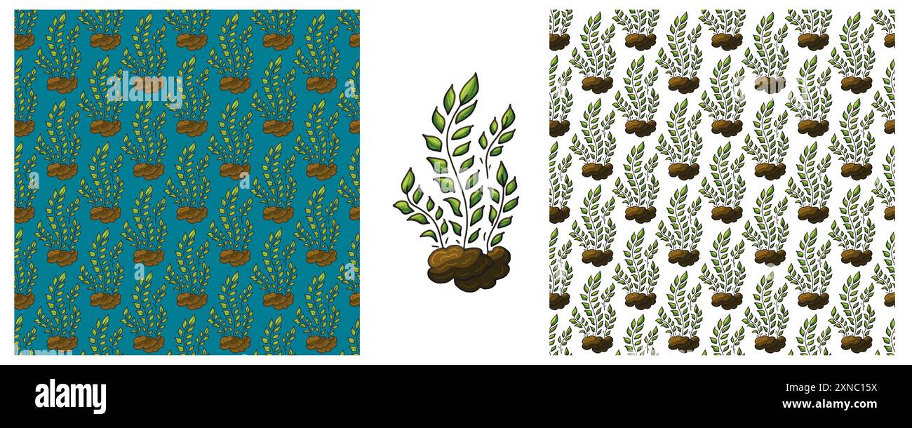 Algae. Set Creative marine seamless pattern. Pattern in hand draw style ...