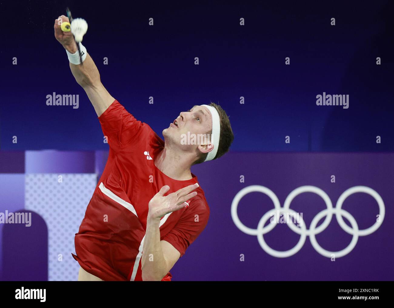 Paris, France. 31st July, 2024. Viktor Axelsen of Denmark competes ...
