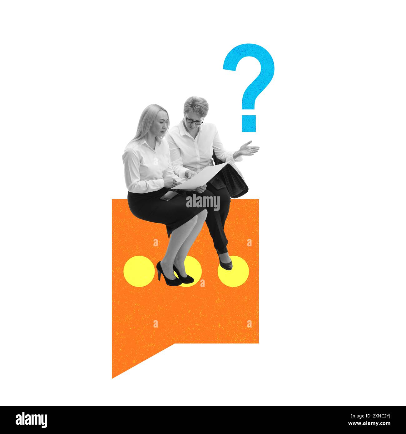 Two women, colleagues sitting and discussing documents project next to ...