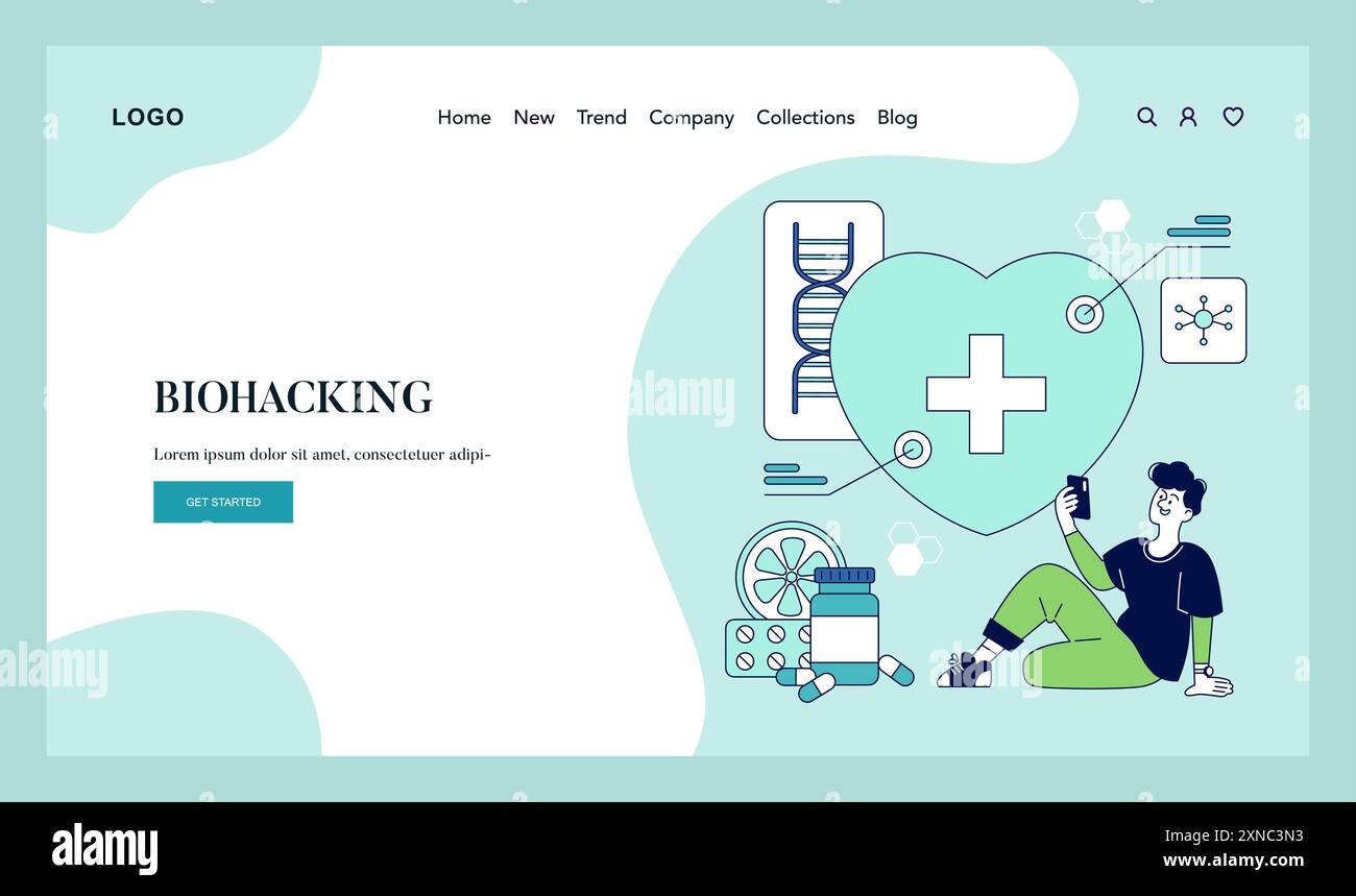 Biohacking concept. A person engages with technology and supplements ...