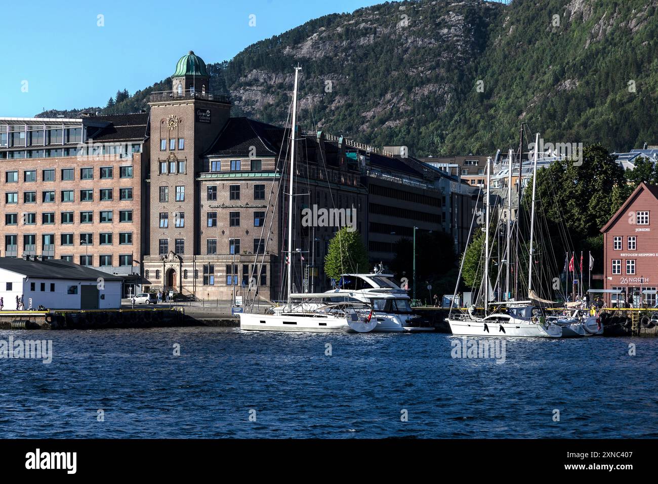 Sailboats moored at Bryggen quay: Anna (of Switzerland) and Andante ...