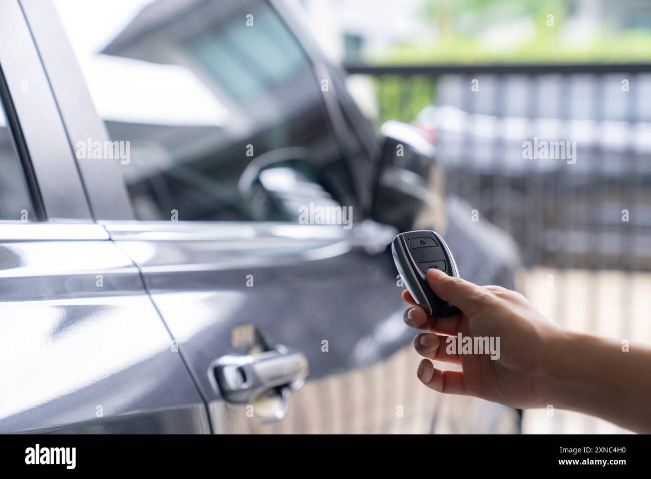 Hand unlocking car with car key Stock Photo - Alamy