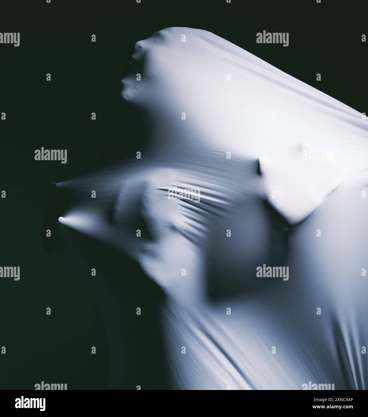 Figure, hands and person in studio with mental health, shouting and ...