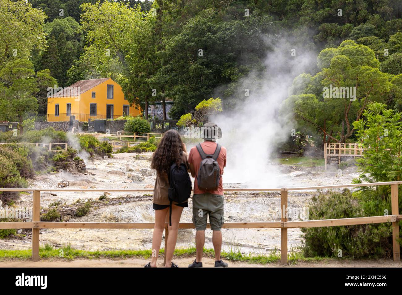 Caldera in Furnas Lake "Lagoa das Furnas". Caldera is a volcanic steam ...