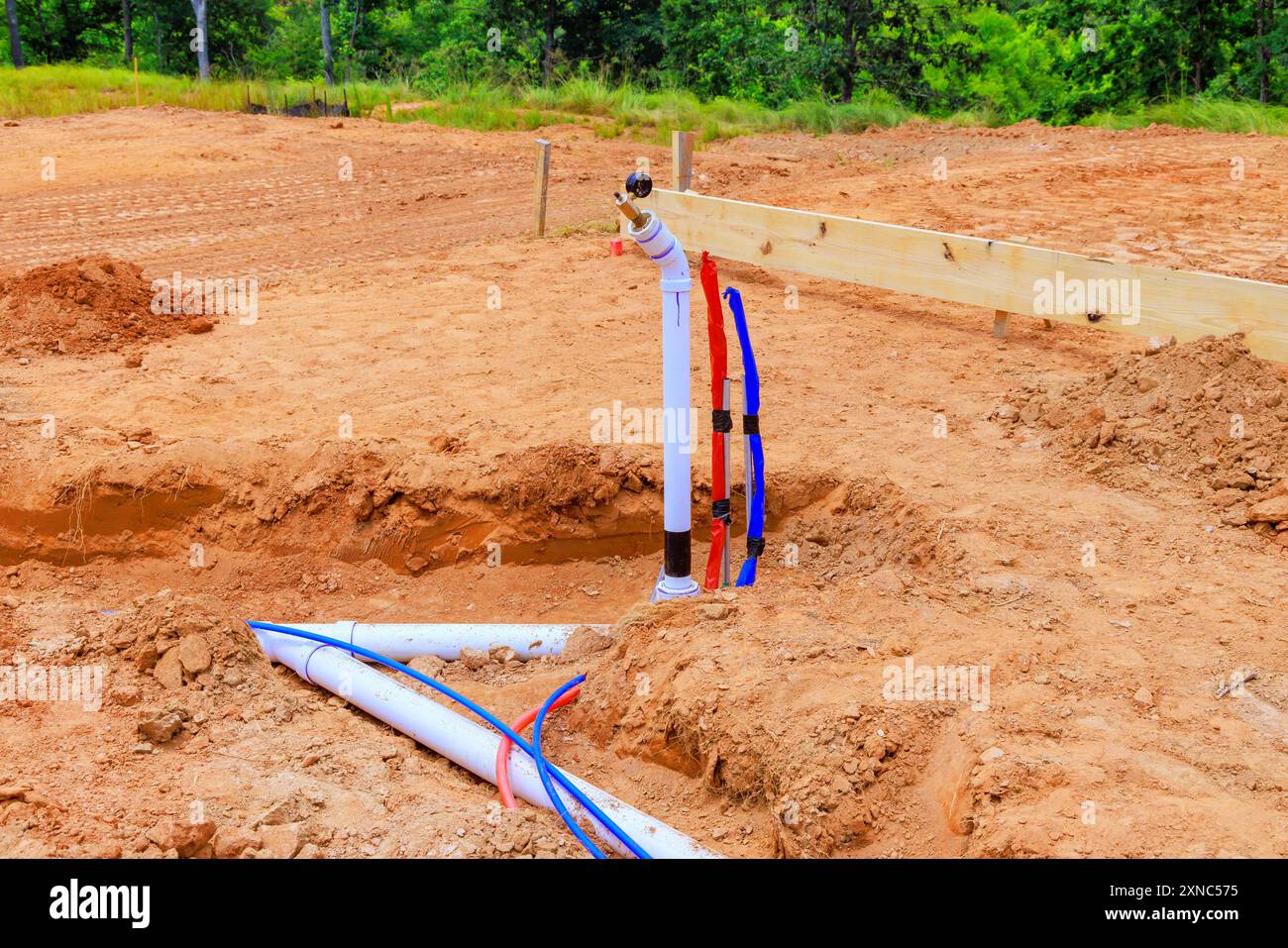 As part preparation for pouring concrete foundation of new house ...