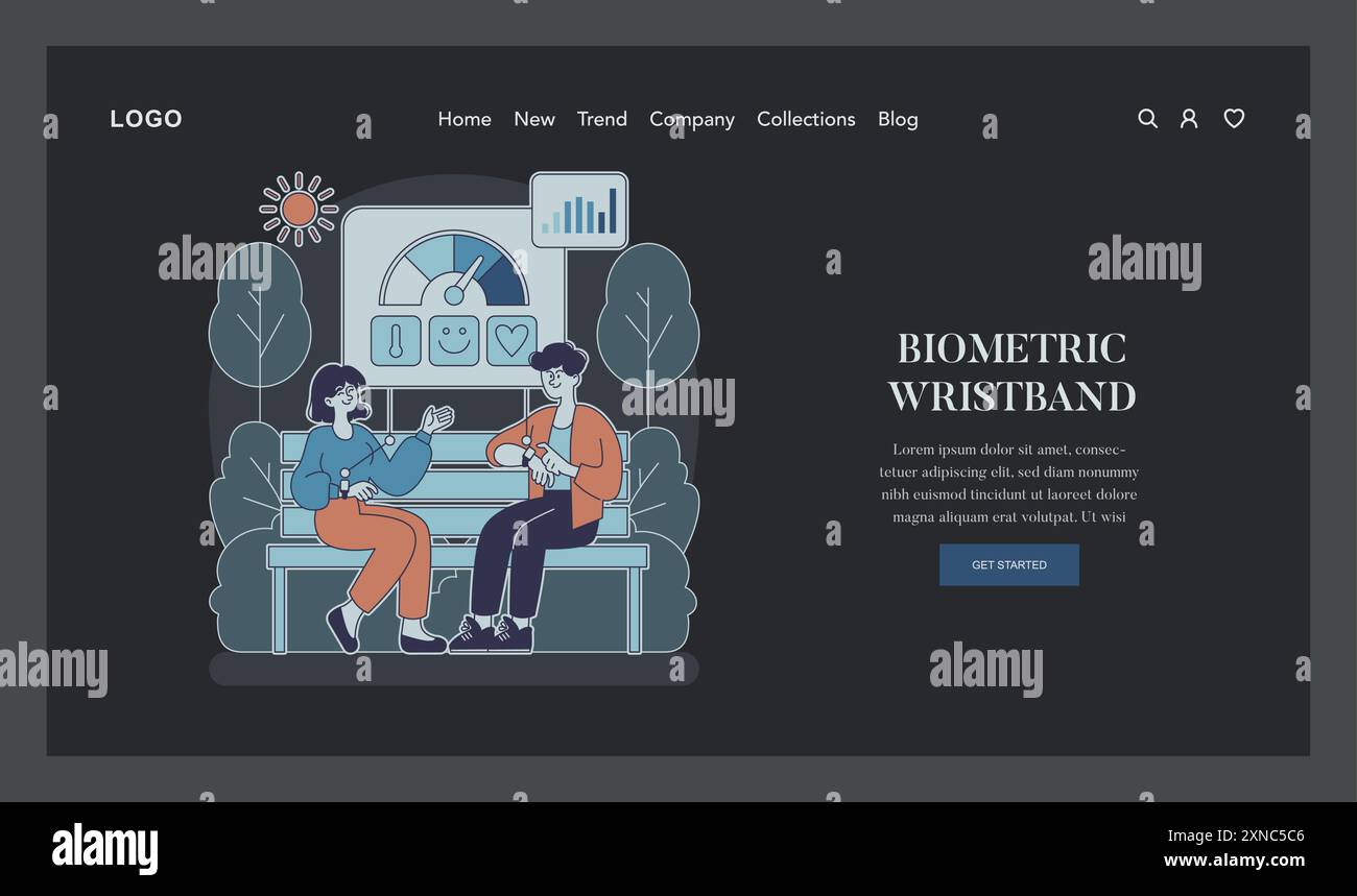 Biometric Wristband concept. Two individuals comparing health data on ...