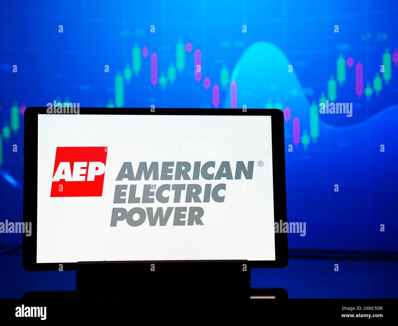 Germany - August 1, 2024: In this photo illustration, American Electric Power Company, Inc. (AEP ...