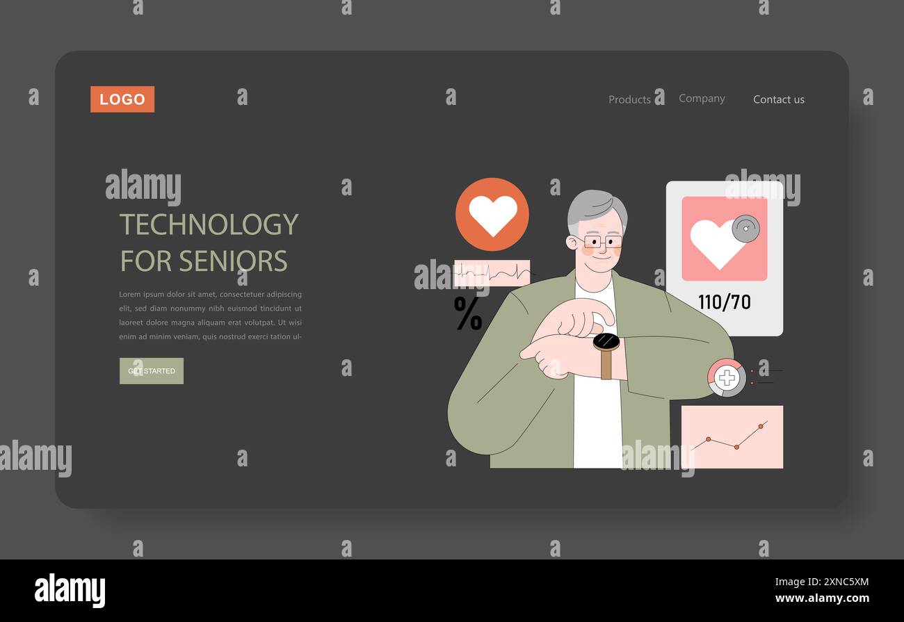 Positive aging concept. Elderly man embracing technology with health ...