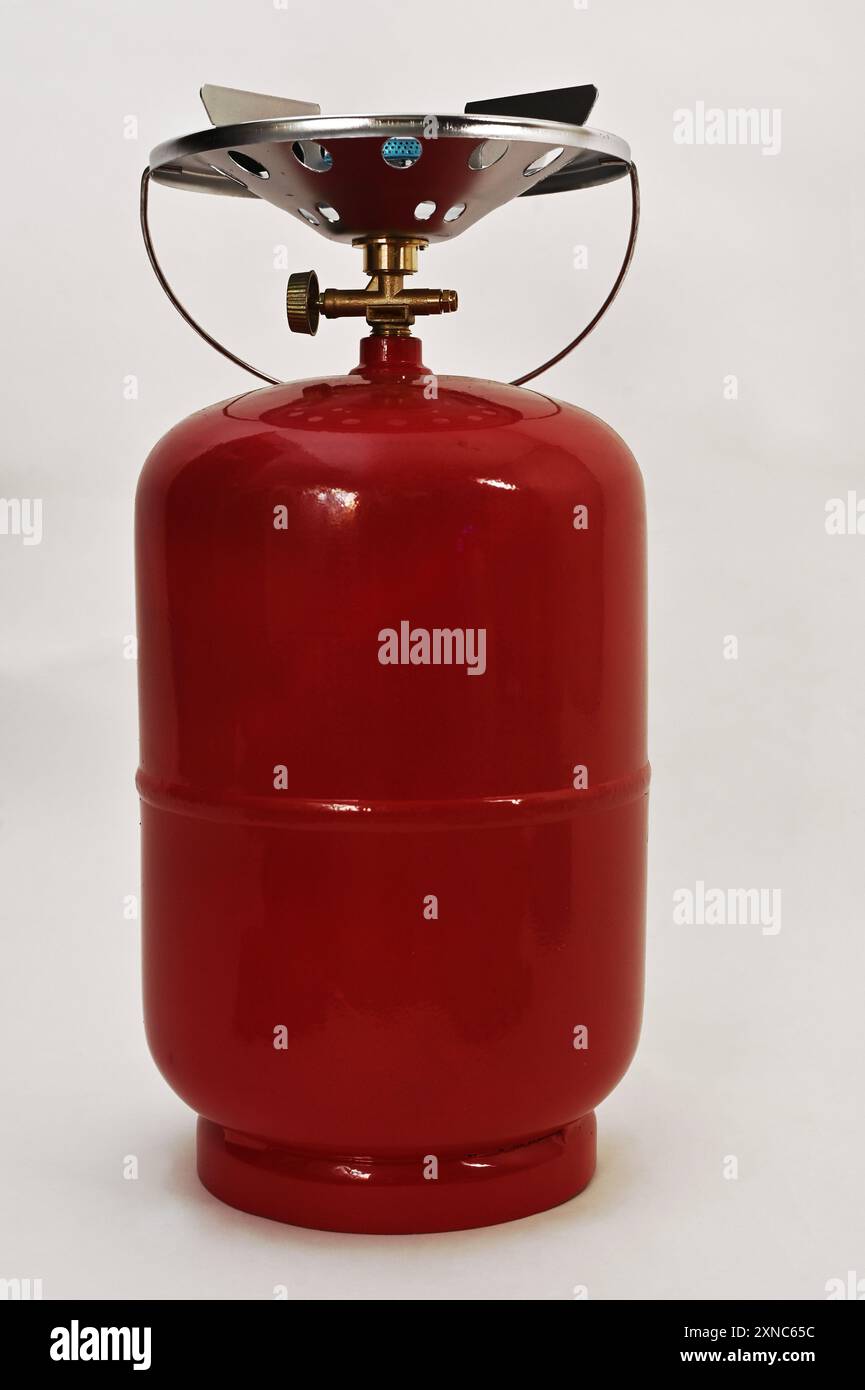 A gas cylinder with a burner. on a white background Stock Photo - Alamy