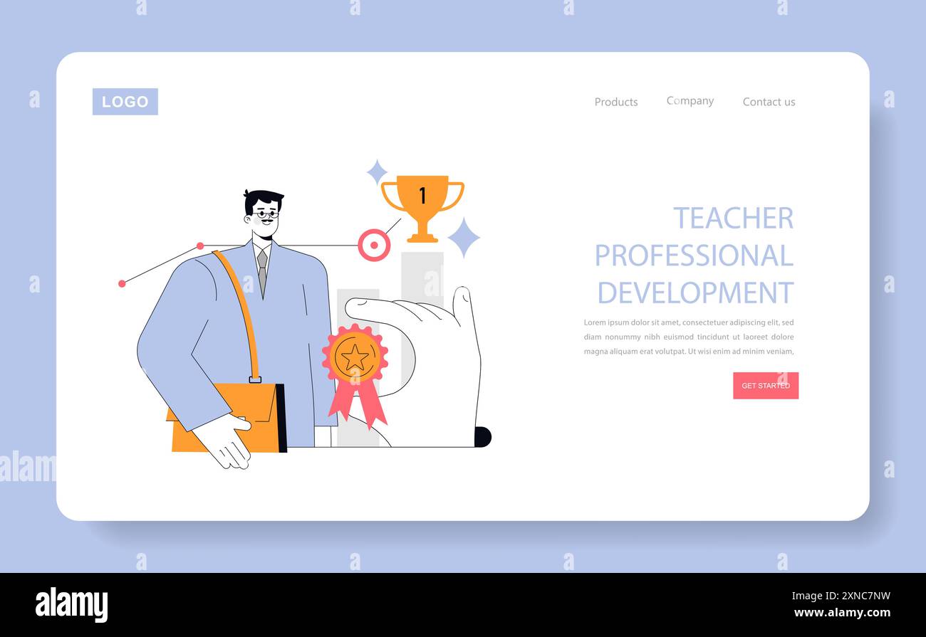 Teacher Professional Development concept. An illustration of an educator with a trophy and medal ...