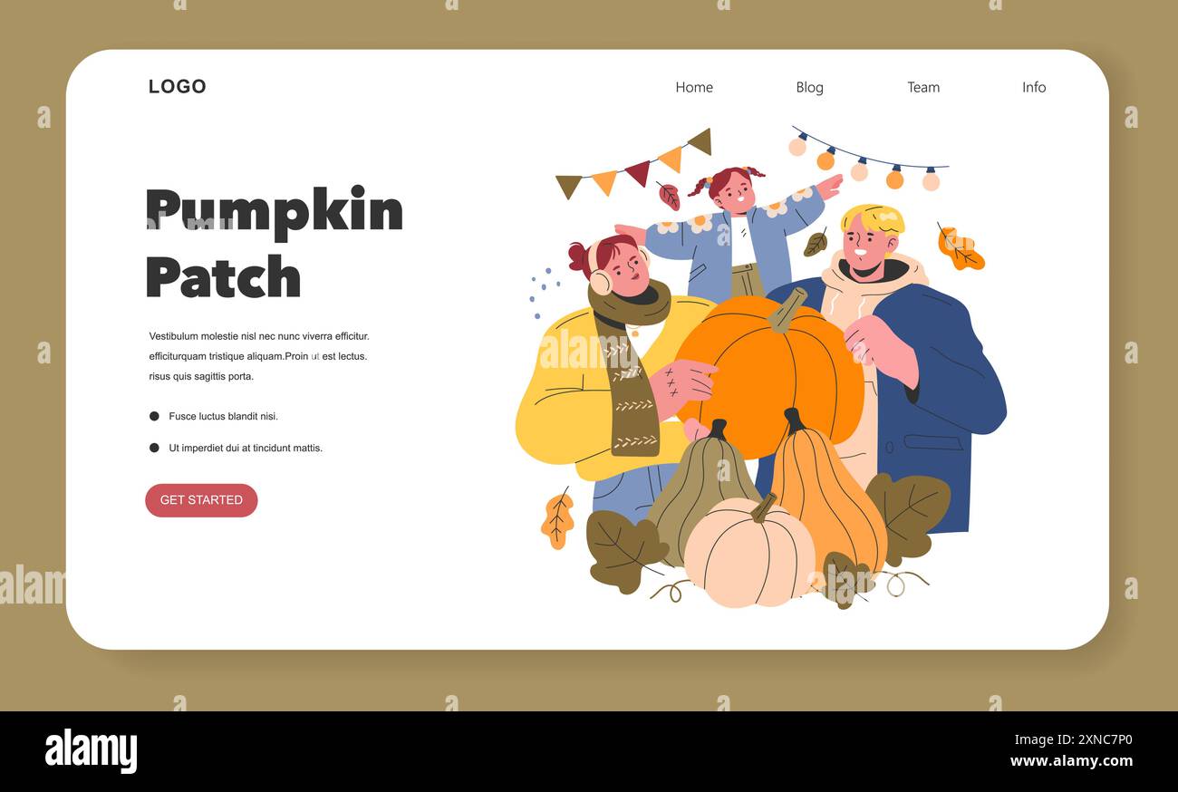 Welcome Fall concept. A festive group of people enjoying a pumpkin ...
