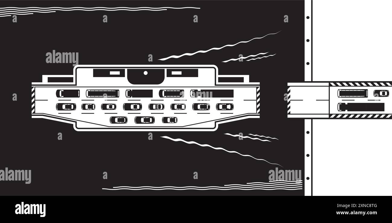 Ferry boat sails from the dock to the sea - vector illustration Stock ...
