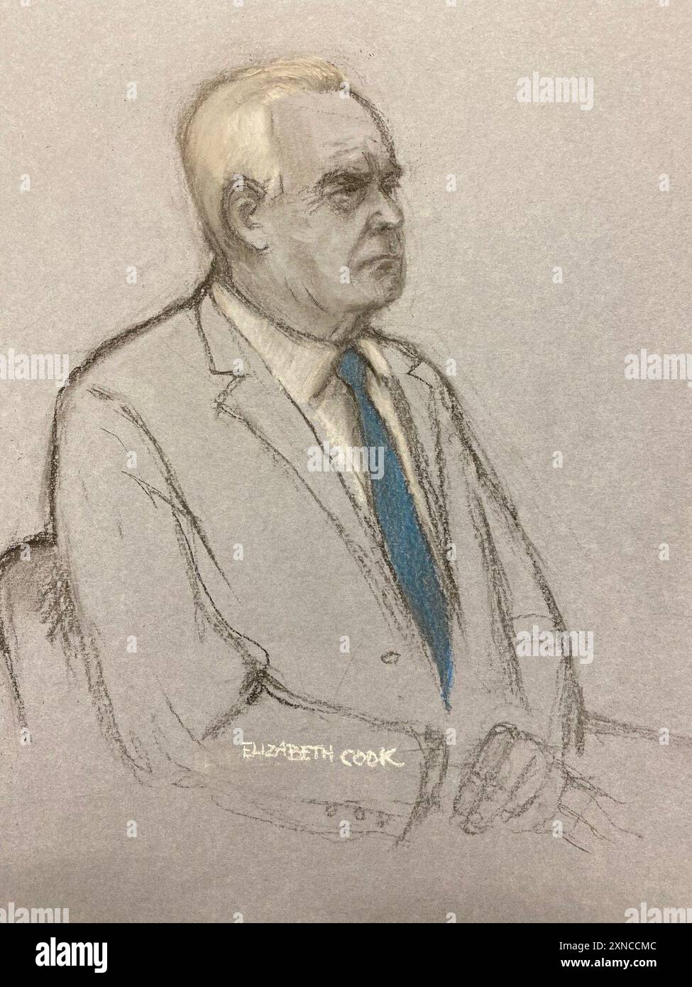 Court artist drawing by Elizabeth Cook of former BBC broadcaster Huw ...