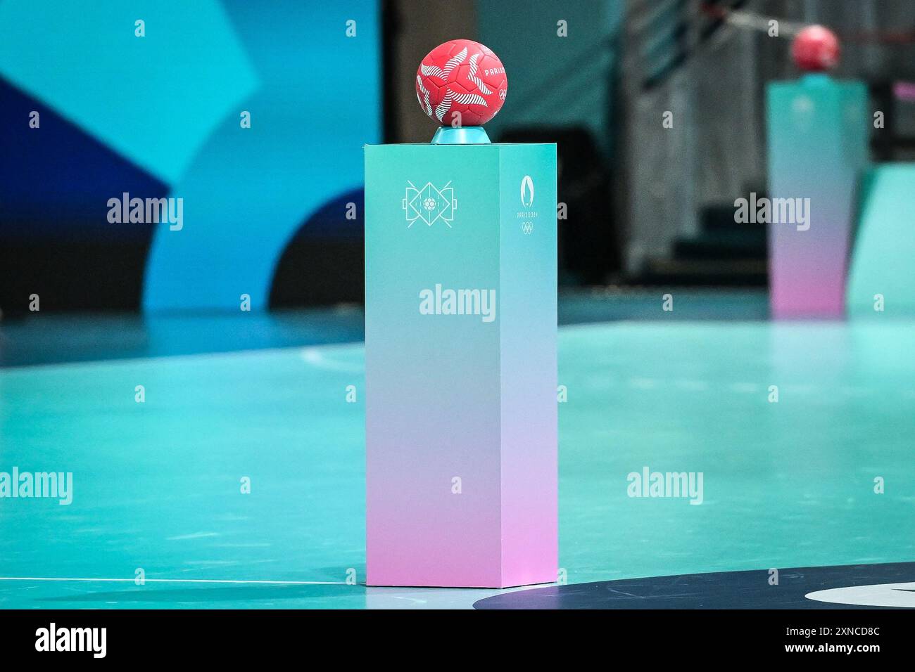 Illustration of the official ball during the handball match between ...