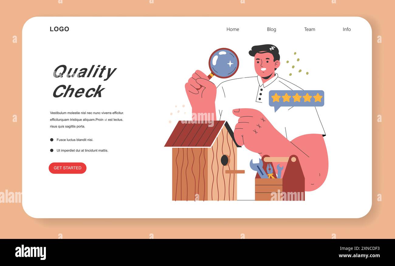 Woodworking DIY concept. A person inspects a birdhouse with a ...