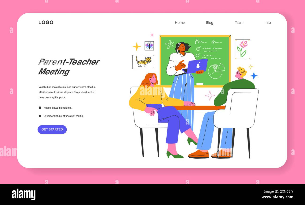 Back to School concept. Illustration of a parent-teacher meeting, with ... Back to School concept. Illustration of a parent-teacher meeting, with ...