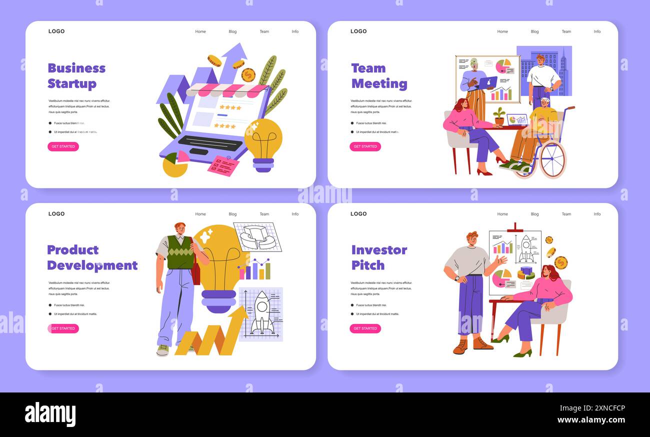 Business Startup set. Launching a new venture and team collaboration ...