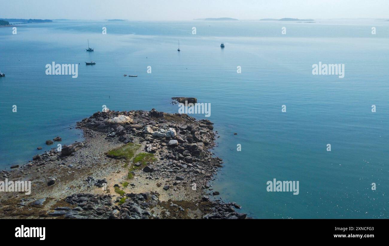 Aerial view of the rocky New England Coast. Squantum, Quincy ...