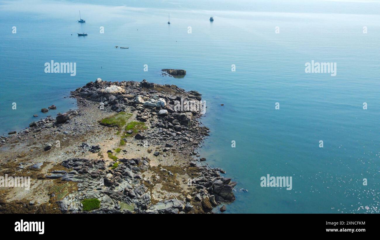 Aerial view of the rocky New England Coast. Squantum, Quincy ...