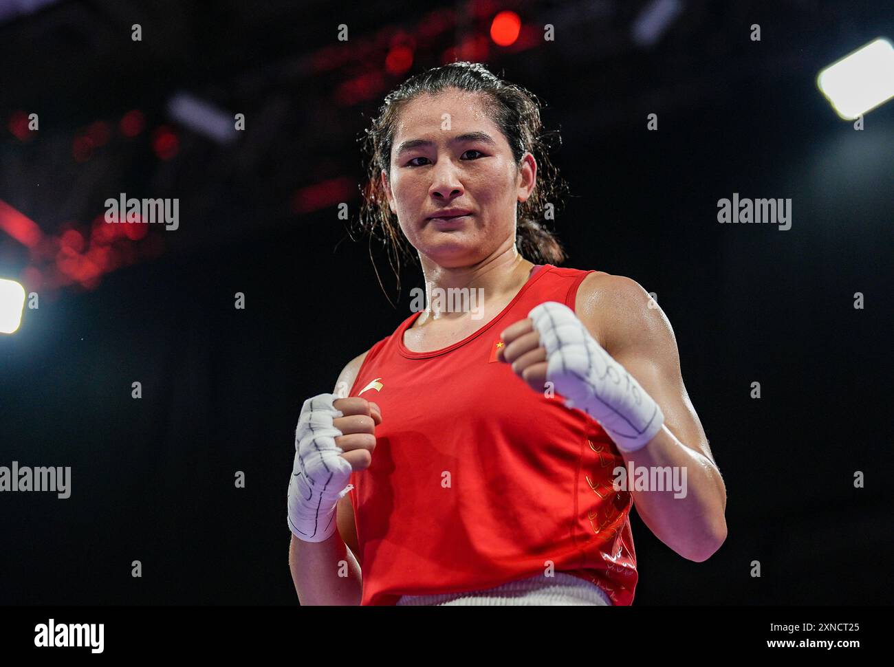 Paris, France. 31st July, 2024. Li Qian of China reacts after the women ...