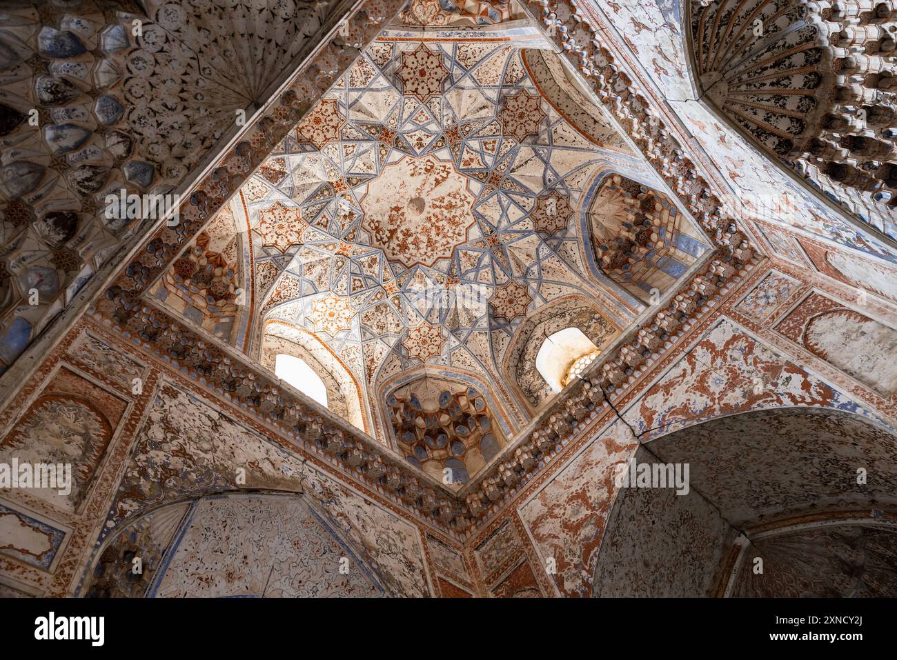 Detail of the ceiling of the winter mosque of Abdulaziz Khan Madrasah ...