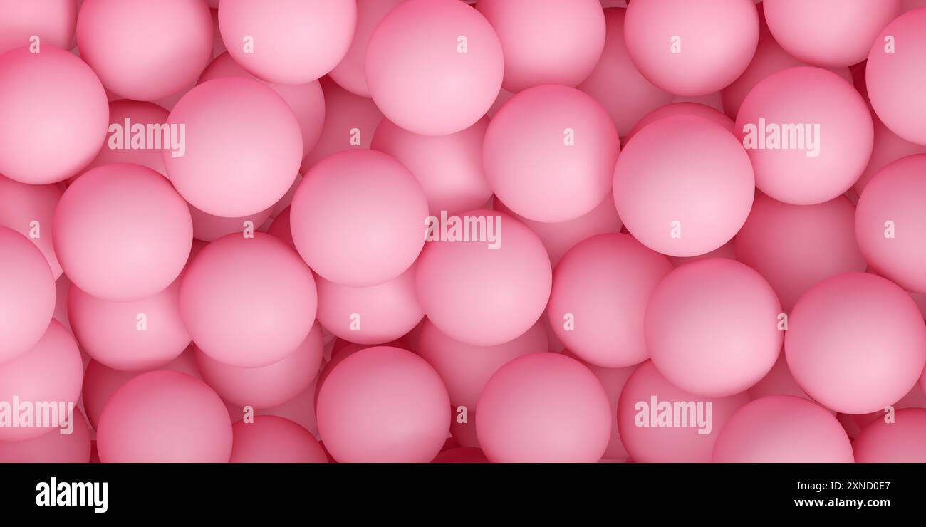Pink pastel background with many plastic balls. 3d render illustration ...