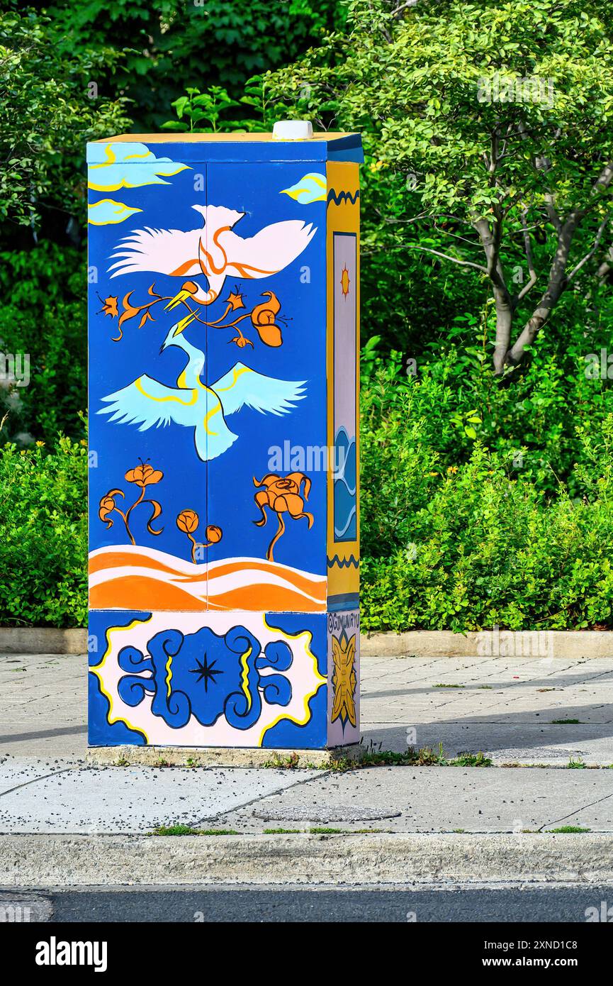 Toronto, Canada - July 30, 2024: Urban art project on a traffic light ...
