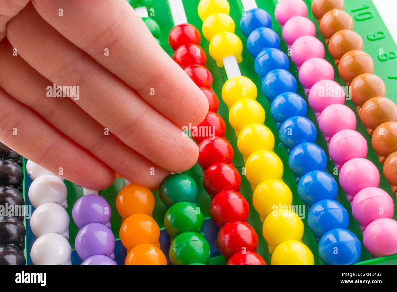 Hand using a color abacus Stock Photo - Alamy
