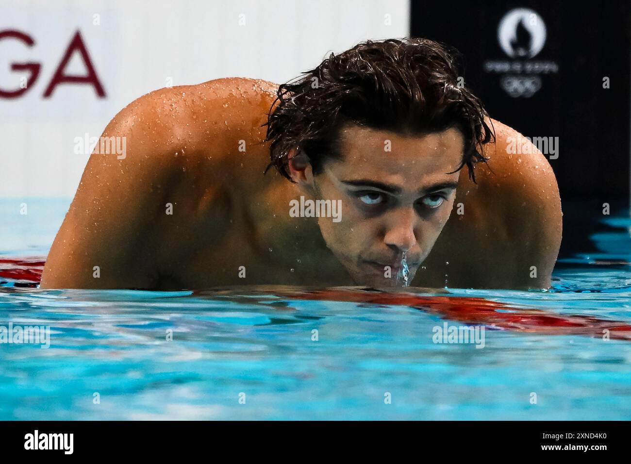 Thomas Ceccon of Italy reacts after competing in the 100m Backstroke ...