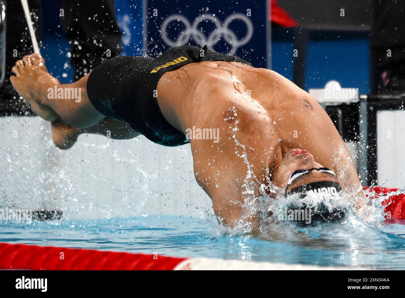 Thomas Ceccon of Italy competes in the 100m Backstroke Men Final during ...