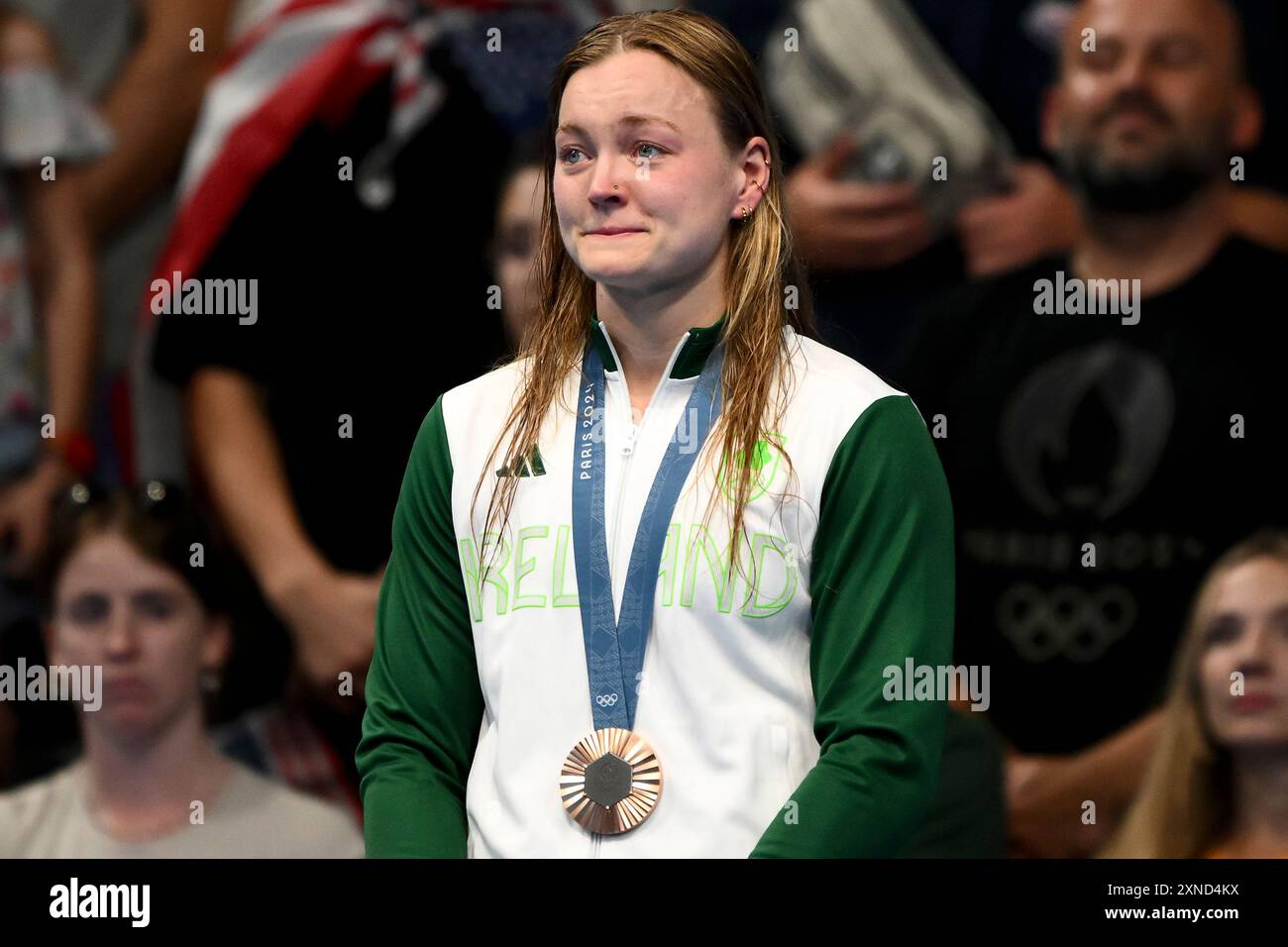 Mona McSharry of Ireland attends the medal ceremony of the 100m ...