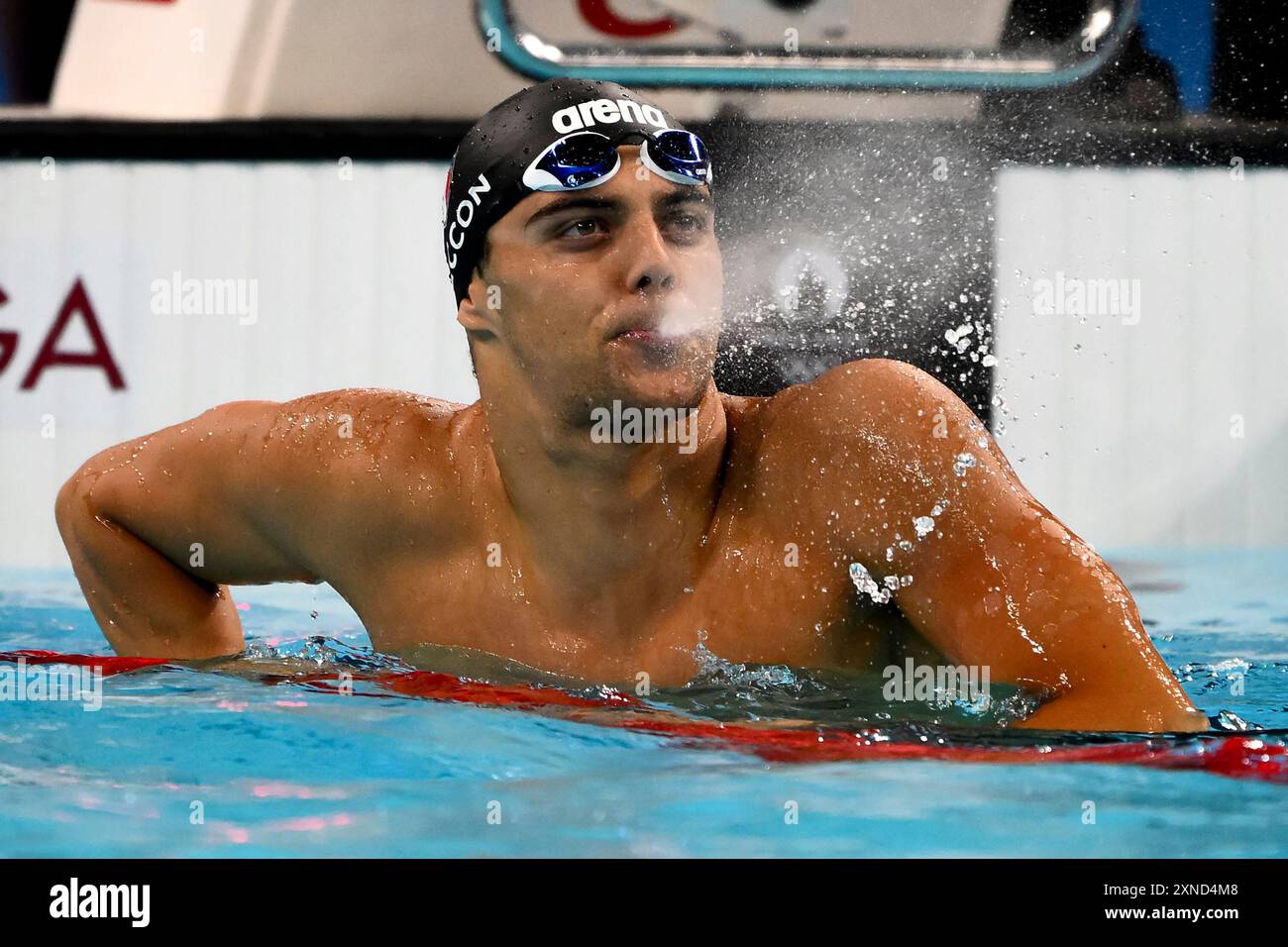 Thomas Ceccon of Italy reacts after competing in the 100m Backstroke ...